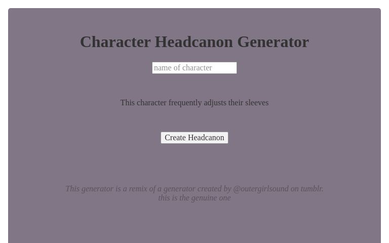 Character Headcanon Generator