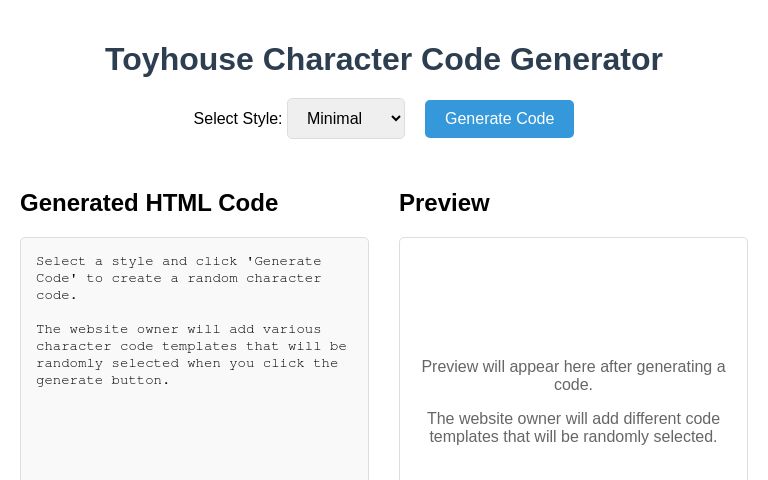 Toyhouse Character Code Generator