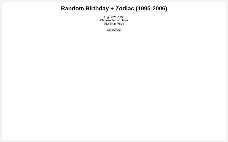 Random Birthday + Zodiac (1995-2006) ― Perchance Generator