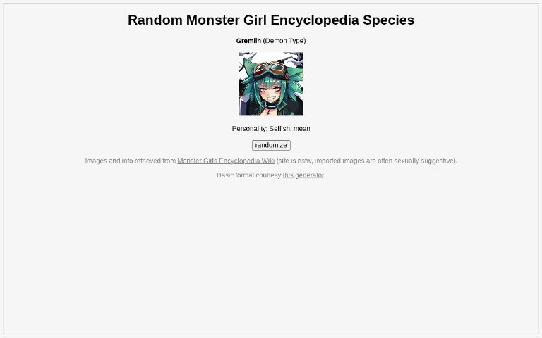 Random Monster Girl Encyclopedia Species ― Perchance Generator