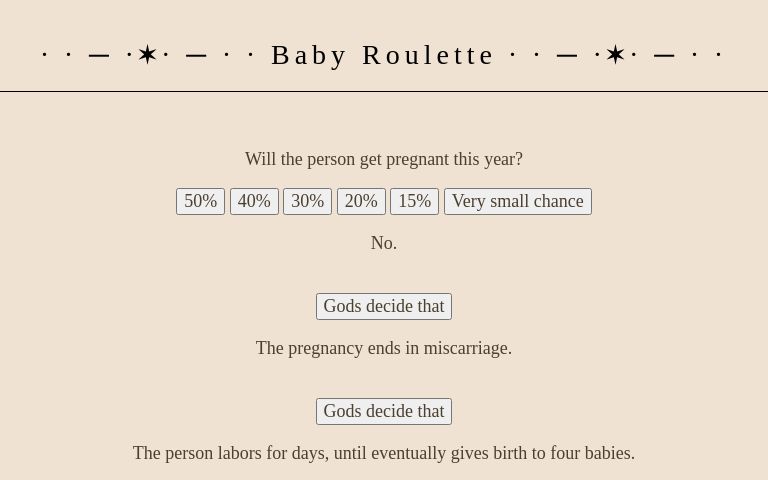 Baby Roulette · · ─ · · ─ · · ― Perchance Generator