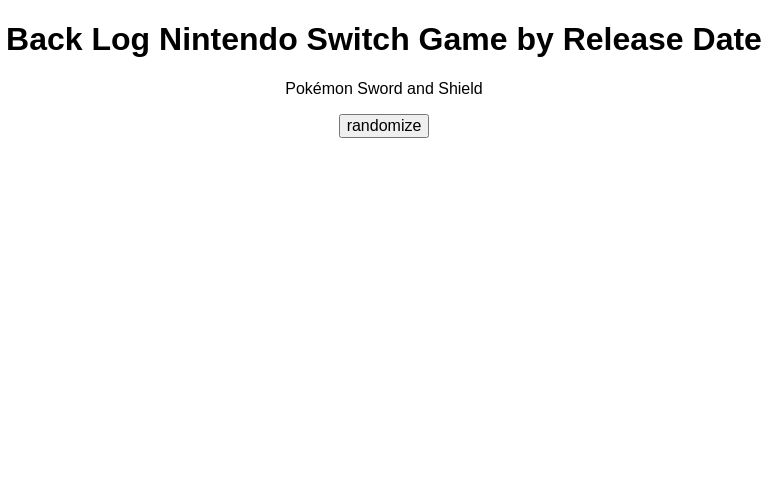 Back Log Nintendo Switch Game by Release Date ― Perchance Generator