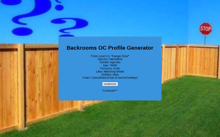 Backrooms OC Profile Generator