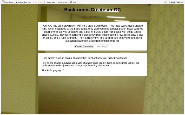 Backrooms Create-an-OC ― Perchance Generator