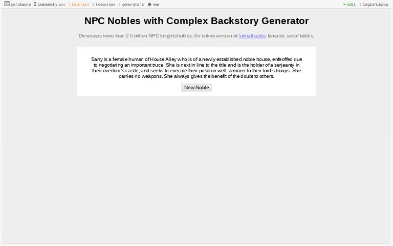 NPC Nobles with Complex Backstory Generator