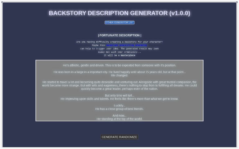 BACKSTORY DESCRIPTION GENERATOR (v1.0.0)