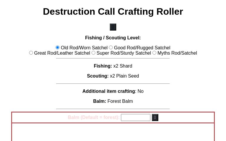 Destruction Call Crafting Roller ― Perchance Generator