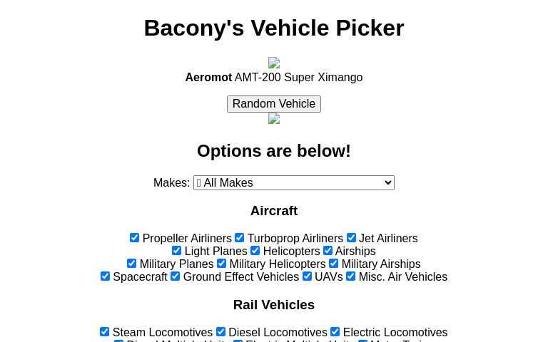 Bacony's Vehicle Picker ― Perchance Generator
