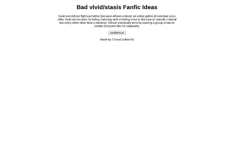 Bad vivid/stasis Fanfic Ideas ― Perchance Generator
