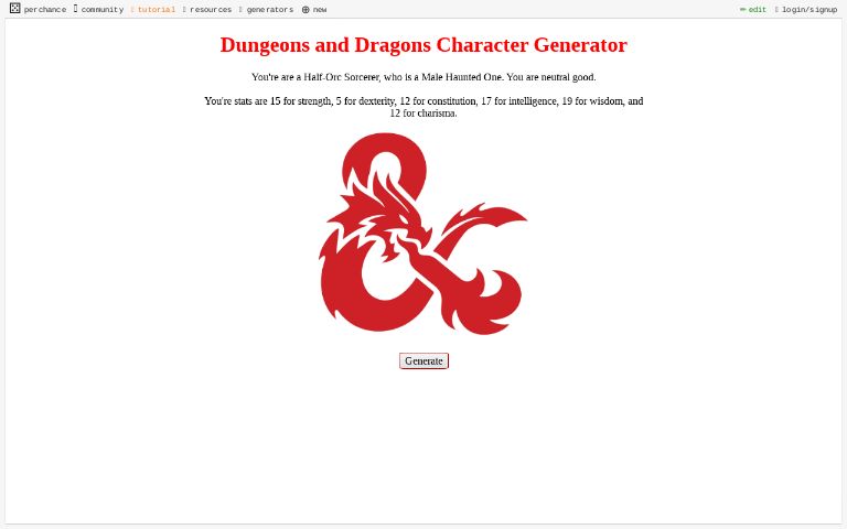 Dungeons and Dragons Character Generator
