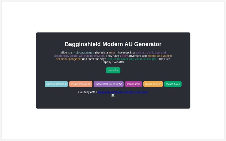 Bagginshield Modern AU Generator