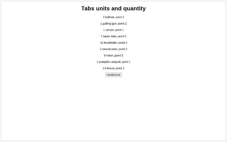 Tabs units and quantity ― Perchance Generator