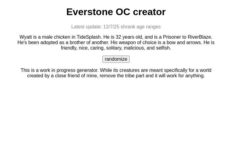 Everstone OC creator ― Perchance Generator