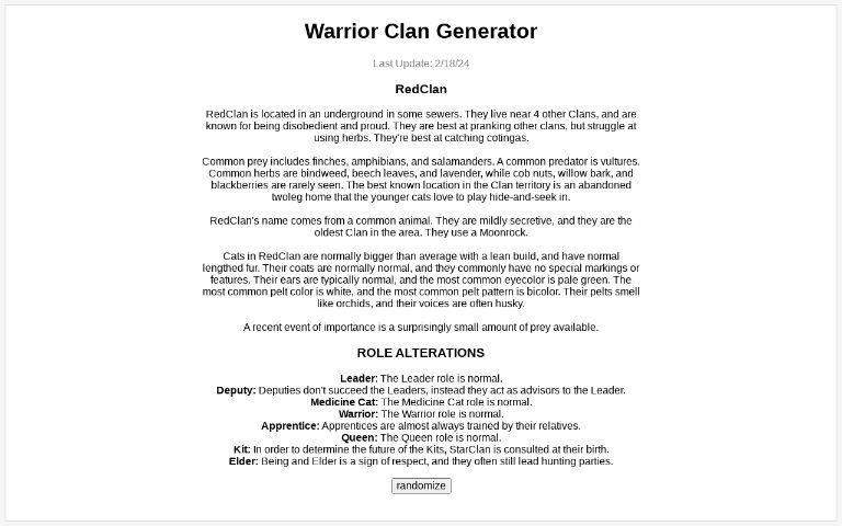 Warrior Clan Generator