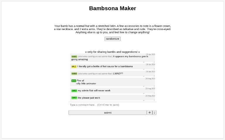 Bambsona Maker ― Perchance Generator
