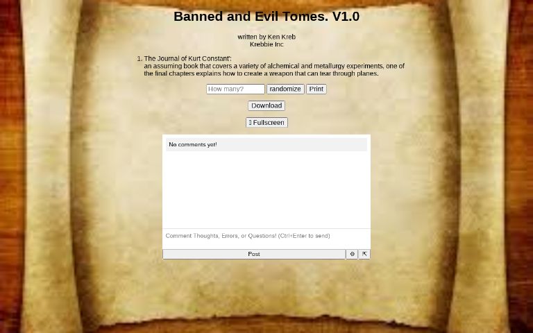 Banned and Evil Tomes. V1.0 ― Perchance Generator