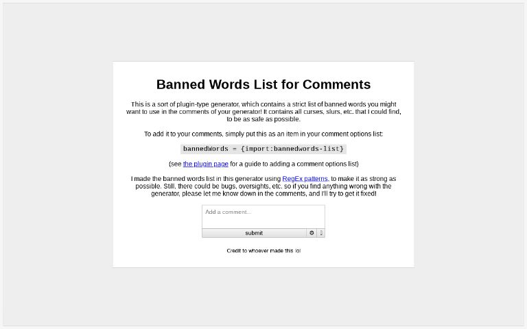 Banned Words List for Comments ― Perchance Generator