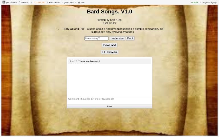 Bard Songs. V1.0 ― Perchance Generator