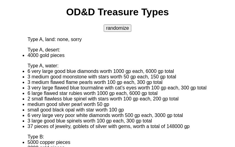 OD&D Treasure Types ― Perchance Generator