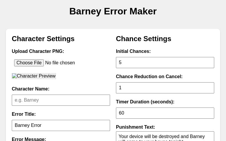 Barney Error Maker ― Perchance Generator