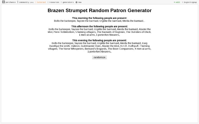 Brazen Strumpet Random Patron Generator