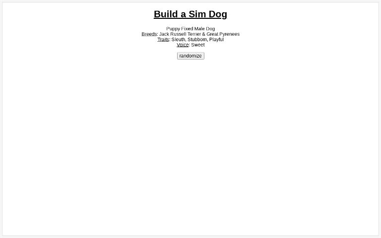 Build a Sim Dog ― Perchance Generator