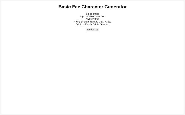 Basic Fae Character Generator