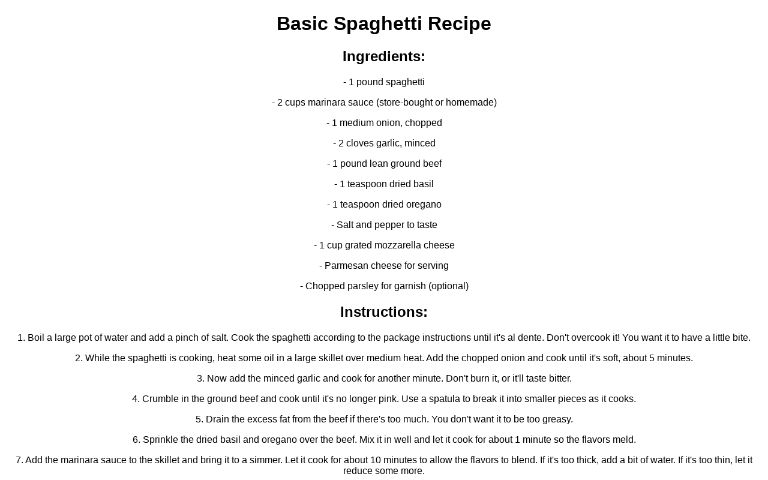 Basic Spaghetti Recipe ― Perchance Generator