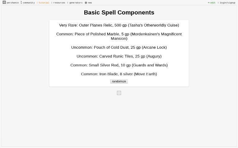 Basic Spell Components ― Perchance Generator