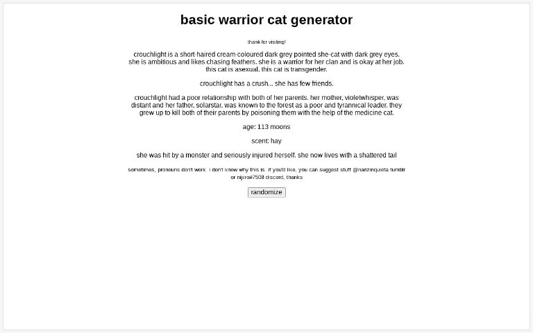 basic warrior cat generator