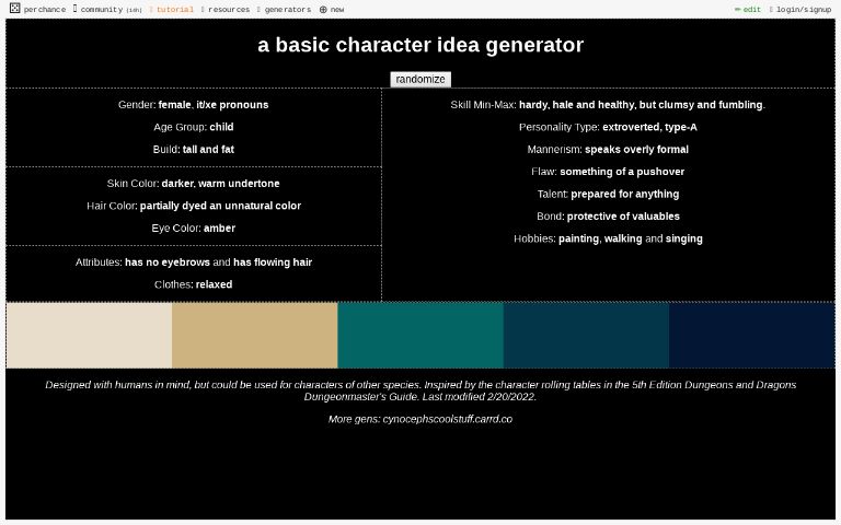 a basic character idea generator