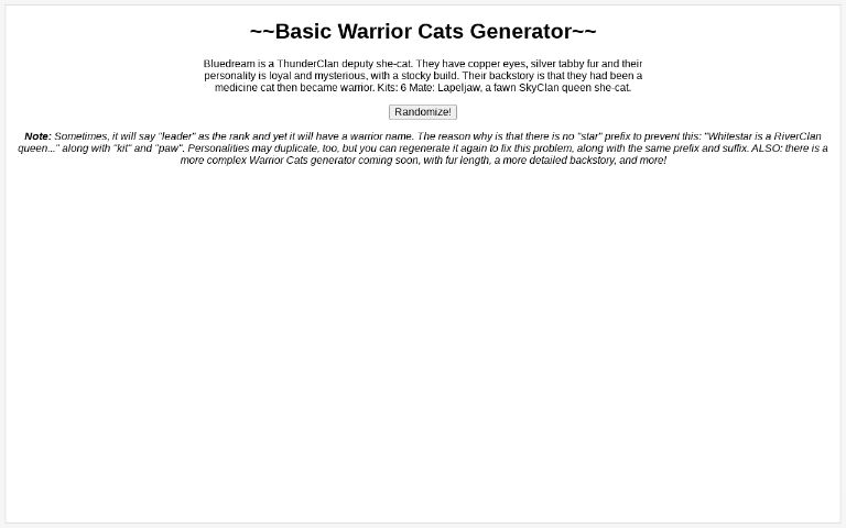 ~~Basic Warrior Cats Generator~~