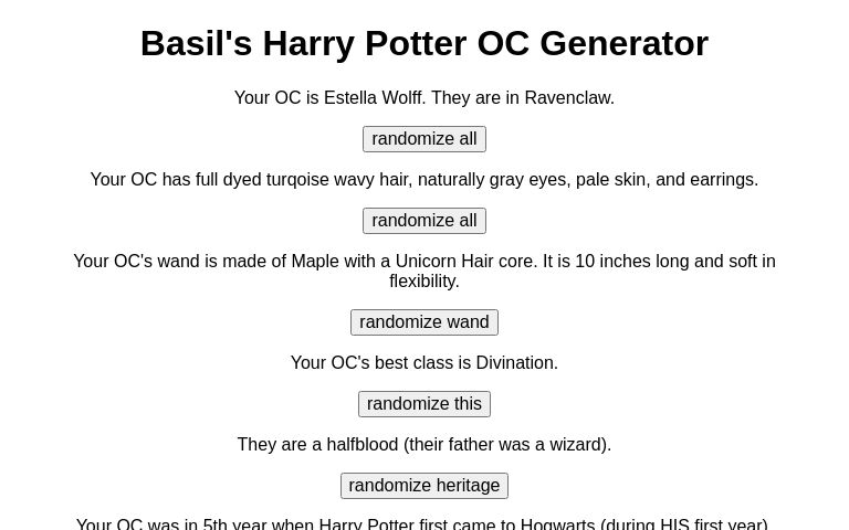 Basil's Harry Potter OC Generator