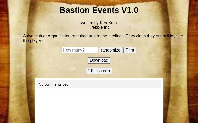 Bastion Events V1.0 ― Perchance Generator