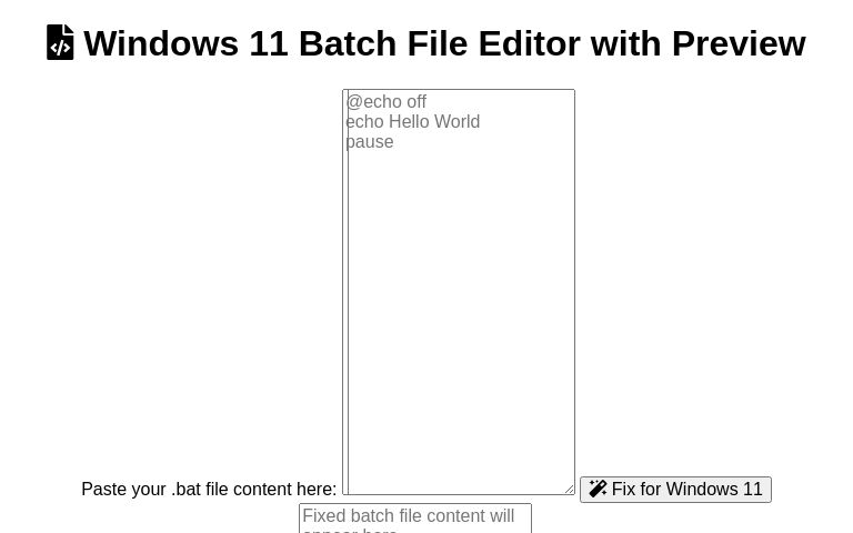 Windows 11 Batch File Editor with Preview ― Perchance Generator
