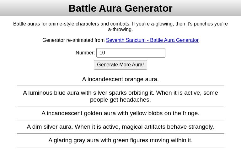 Battle Aura Generator - Re-animated from Seventh Sanctum