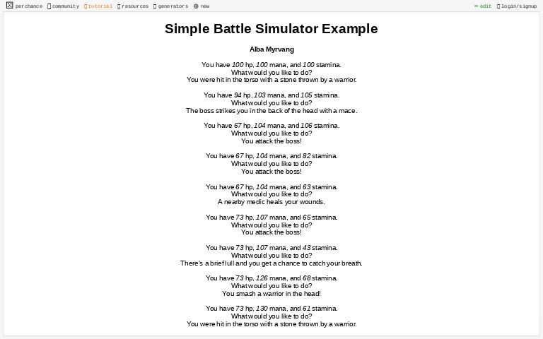 Simple Battle Simulator Example ― Perchance Generator