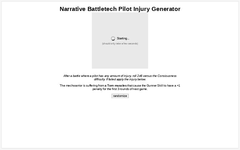 Narrative Battletech Pilot Injury Generator