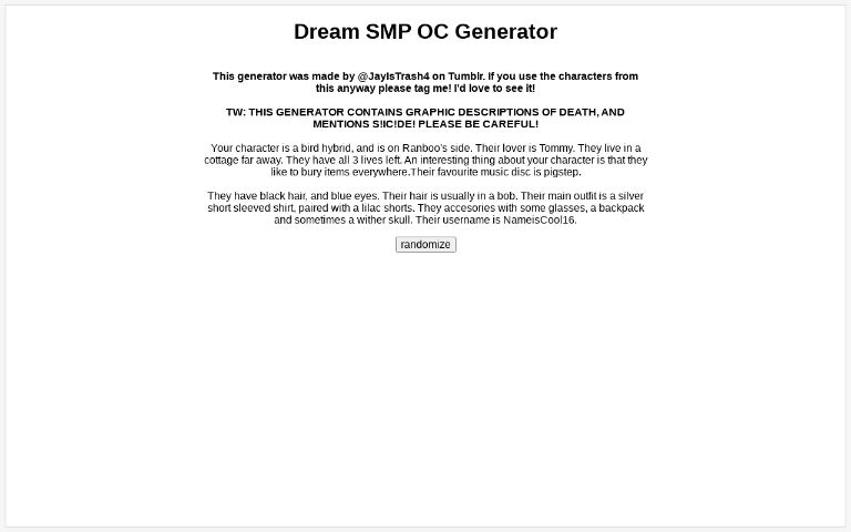Dream SMP OC Generator