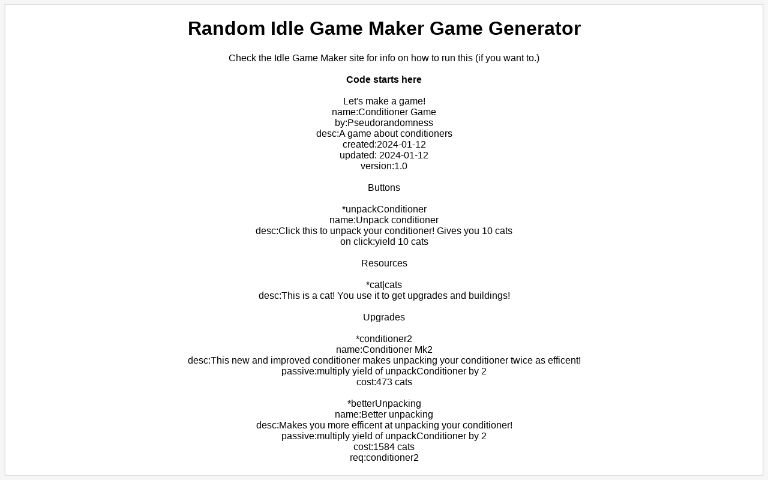 Random Idle Game Maker Game Generator