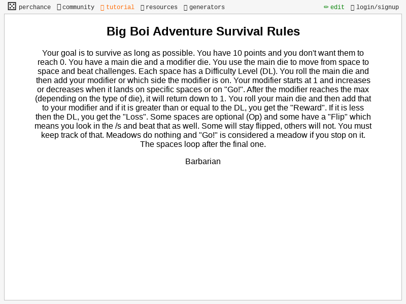Big Boi Adventure Survival Rules ― Perchance Generator