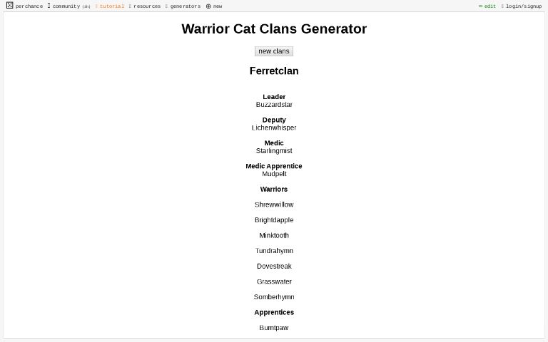 Warrior Cat Clans Generator