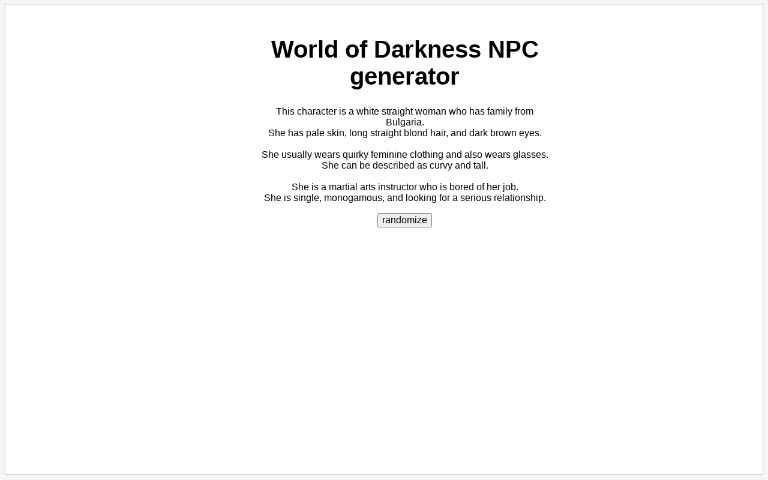 World of Darkness NPC generator