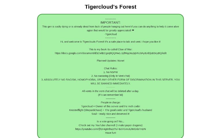 Tigercloud's Forest ― Perchance Generator