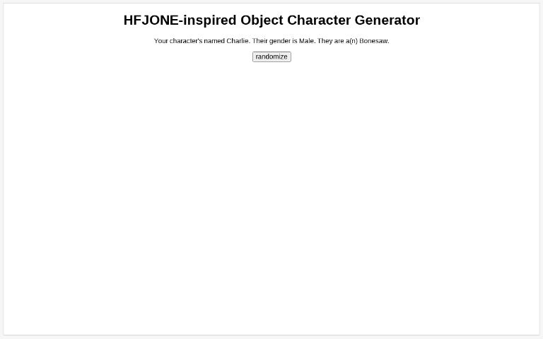 HFJONE-inspired Object Character Generator