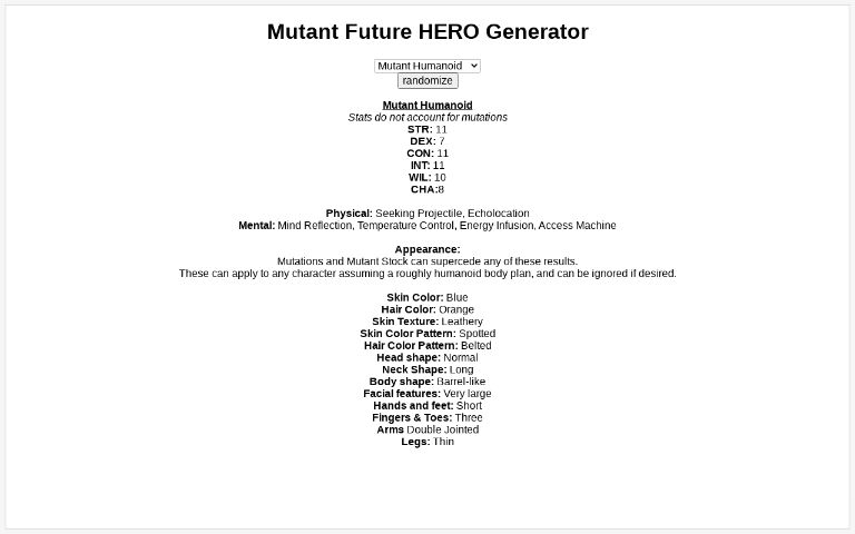 Mutant Future HERO Generator