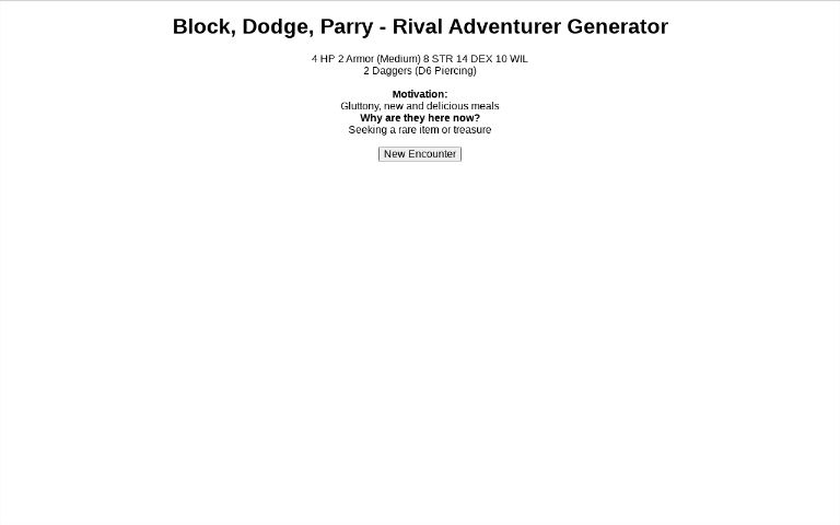 Block, Dodge, Parry - Rival Adventurer Generator