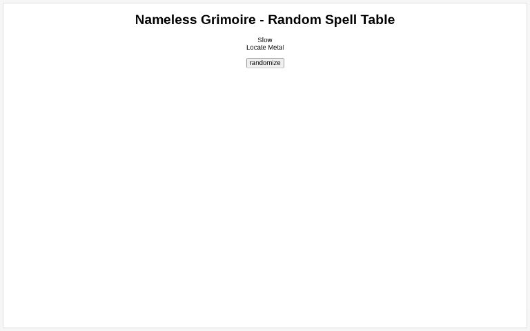 Nameless Grimoire - Random Spell Table ― Perchance Generator