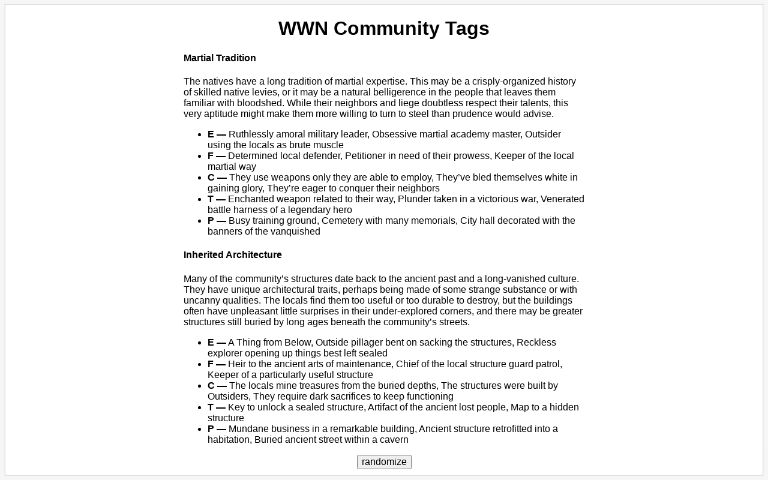 WWN Community Tags ― Perchance Generator