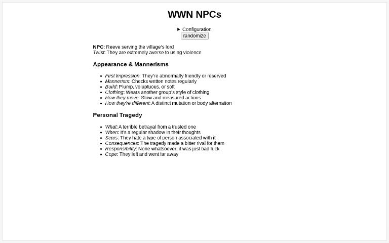 WWN NPCs ― Perchance Generator
